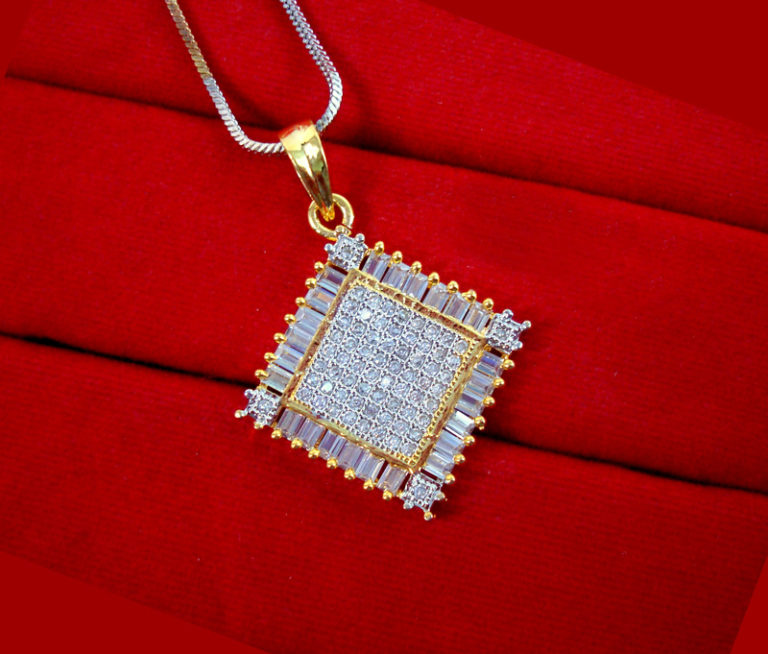 PN45 Daphne Golden Shiny Square Pendant Set for Women Gift for Wife ...
