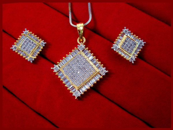 PN45 Daphne Golden Shiny Square Pendant Set for Women Gift for Wife ...